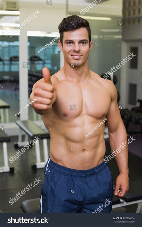 Portrait Smiling Shirtless Muscular Man Giving Stock Photo Shutterstock