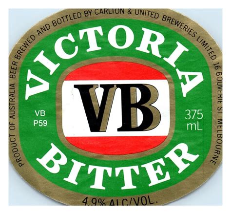 Victoria Bitter Vb Beer Label Classic Australian Brewery Collectible