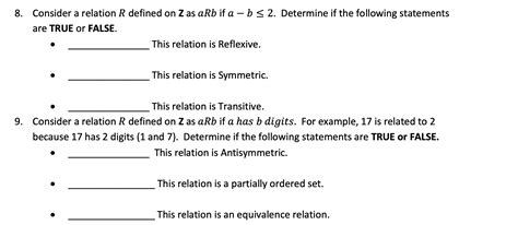 Solved 8. Consider a relation R defined on Z as aRb if a – b | Chegg.com