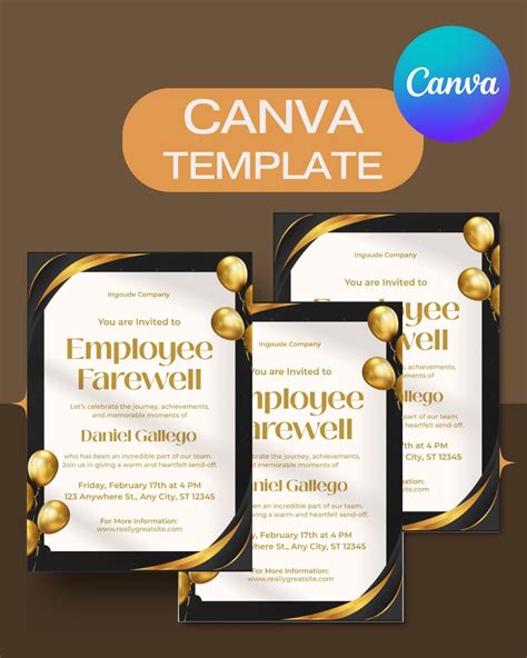 Gold And Black Elegant Employee Farewell Party Invitation Editable