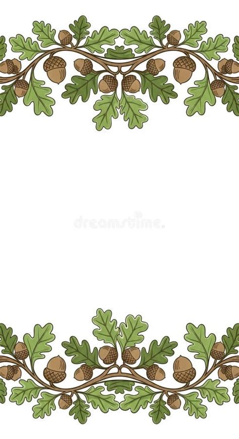Ornate Border Design Featuring Oak Quercus Spp Branches Adorned With