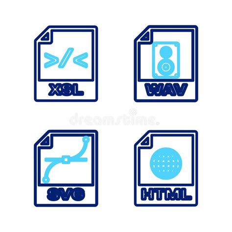 Set Line HTML File Document SVG WAV And XSL Icon Vector Stock Illustration Illustration Of