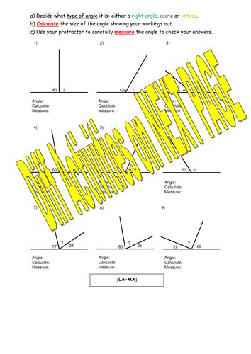 Angles Differentiated Tasks To Identify And Calculate Missing Angles