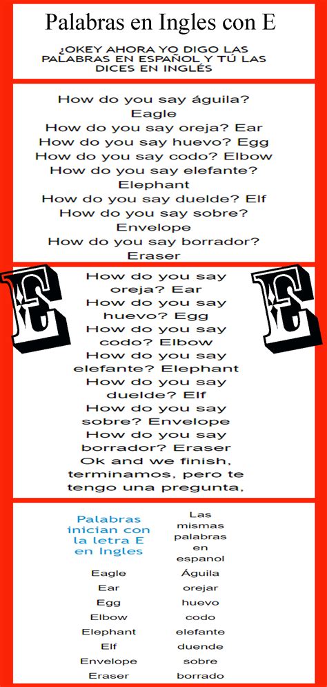 Palabras En Inglés Con E Letra E Letra U Palabras En Inglés Con E
