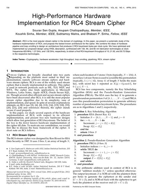 High Performance Hardware Implementation For Rc4 Stream Cipher Pdf