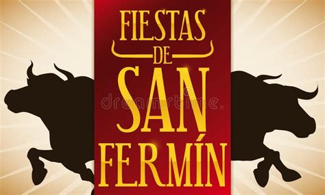 Bulls Silhouette And Red Label For Spanish San Fermin Celebration