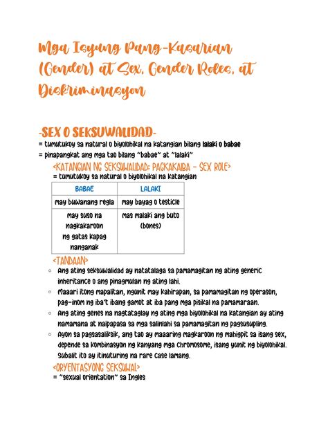 Solution Mga Isyung Pang Kasarian Gender At Sex Gender Roles At