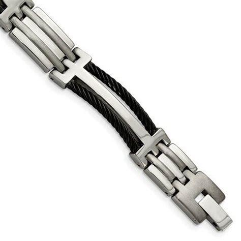 Brand New Chisel Titanium Polished Black Ip Plated Bracelet Tbb133 8