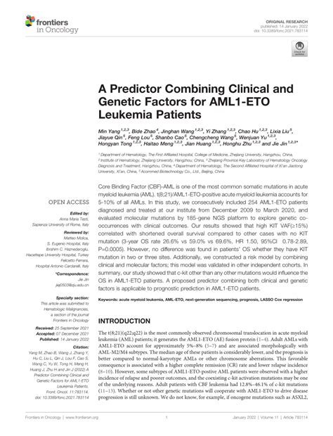 Pdf A Predictor Combining Clinical And Genetic Factors For Aml1 Eto