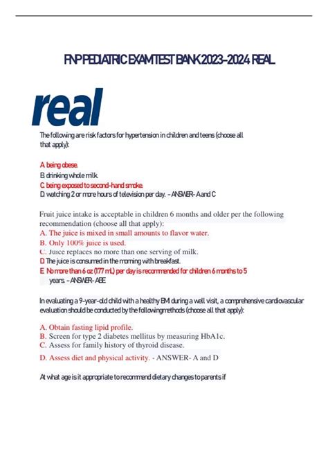 Fnp Pediatric Exam Test Bank Real 2 Exam Elaborations New Fnp Pediatric Exam Test Bank