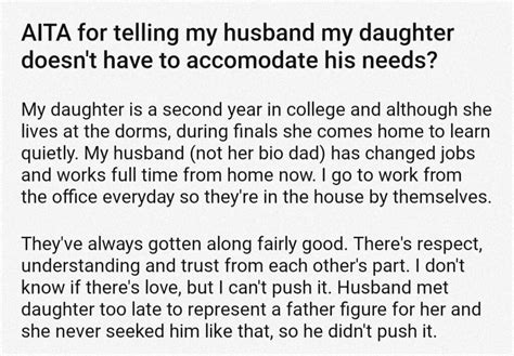 Aita For Telling My Husband My Daughter Doesnt Have To His Needs