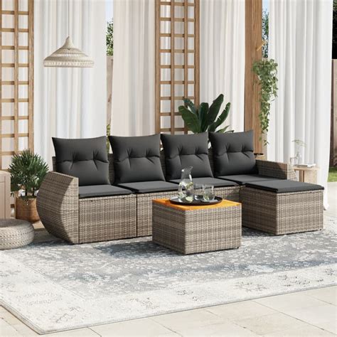 Vidaxl Garden Sofa Set Grey Pe Rattan 6 Piece Modular Garden Sofa Set