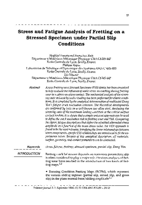 Pdf Stress And Fatigue Analysis Of Fretting On A Stressed Specimen