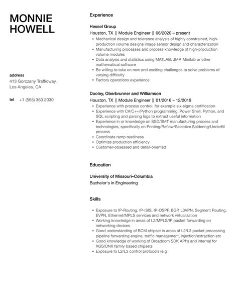 Module Engineer Resume Samples Velvet Jobs