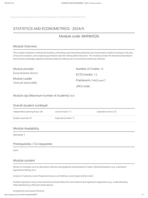 Statistics And Econometrics 2024 5 University Of Surrey Pdf Statistics Econometrics