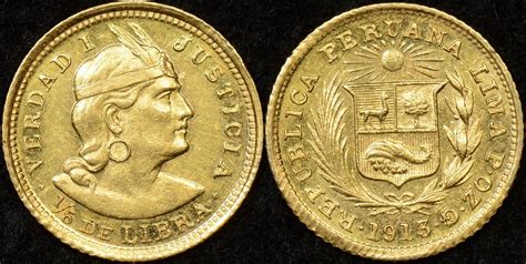 Peru 1913 Pozg One Fifth Libra Uncirculated The Purple Penny