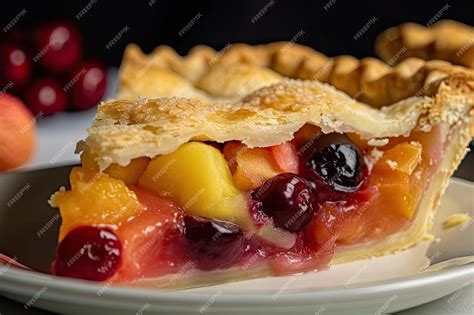 Primer Plano De Una Rebanada De Pastel De Frutas Con Frutas Jugosas Y