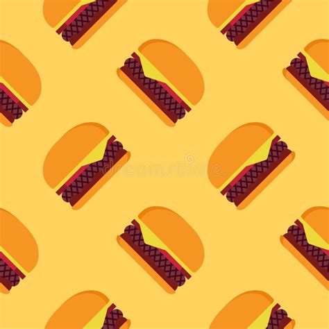 Burger Seamless Pattern Fast Food Pattern Stock Vector Illustration