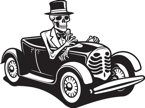 Bone Voyage Skeleton Driving Car Emblem Spooky Speedster Skeleton In Car Graphic Premium Ai