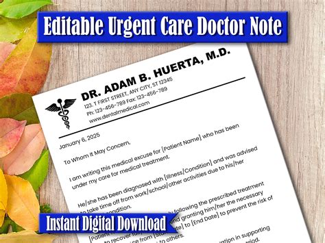 Editable Urgent Care Doctor Note For Work And School Doctors Excuse