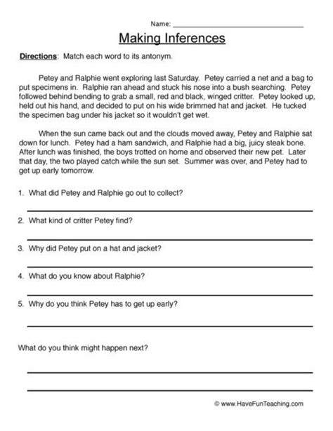 4th Grade Inference Worksheets Educational Printable Activities