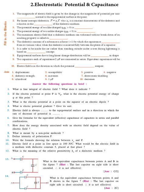 2 Electrostatic Potential And Capacitance Pdf Capacitance Capacitor