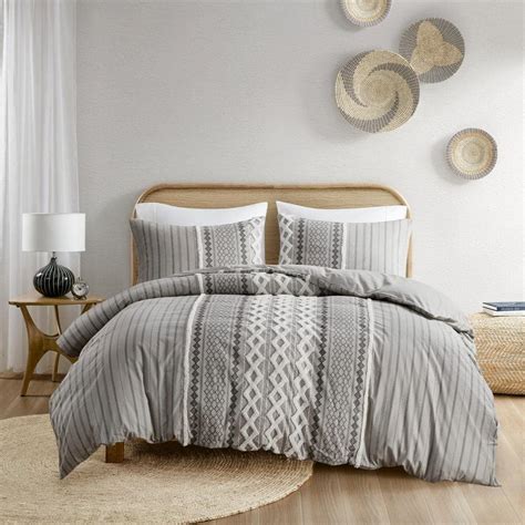 Inkivy Imani 3 Piece Gray Cotton Kingcal King Duvet Cover Set Ii12