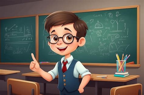 Premium Ai Image A Cartoon Boy At The Chalkboard Teaching Class
