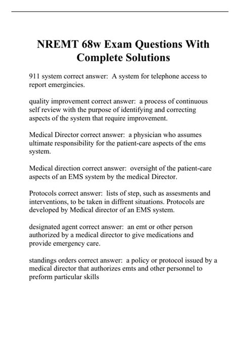 Nremt 68w Exam Questions With Complete Solutions 68w Stuvia Us