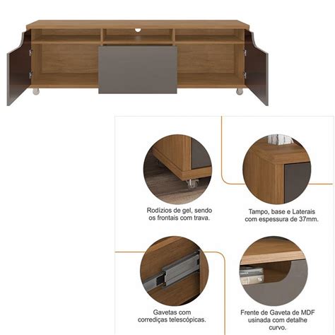 Rack Jersey 160 Para Tv 60 Pol Sala 1 Gaveta E 2 Portas Cedrocinza Perola Carrefour