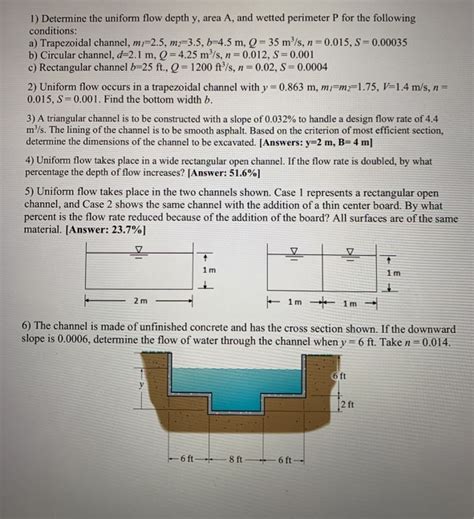 solved 1 determine the uniform flow depth y area a and