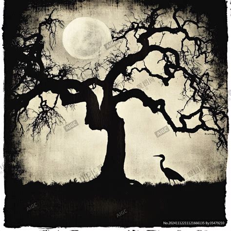 Ai创作图老树昏鸦 枯树月亮 老鸦树 万圣节枯树 鬼树 枯树昏鸦 月亮树 古树剪影 老树寒鸦 树鸟剪影图 午夜树枝 古树上的鸟 老树剪影 古树轮廓 剪影树鸟 昵图网