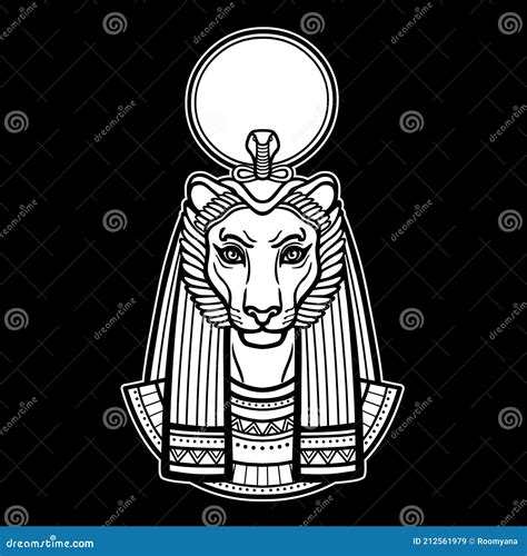 Animation Portrait Ancient Egyptian Goddess With Head Of Lioness Disk