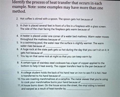 Solved Identify The Process Ofheat Transfer That Occurs In Each