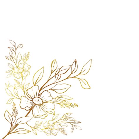 Hand Drawn Golden Floral Corner With Line Art Flowers And Leaves