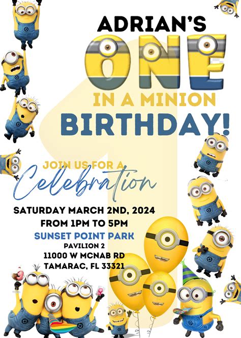 One In A Minion Birthday Invite For Your Custom Invite Send Me A
