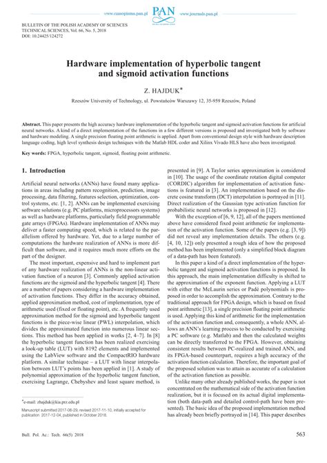 Pdf Hardware Implementation Of Hyperbolic Tangent And Sigmoid