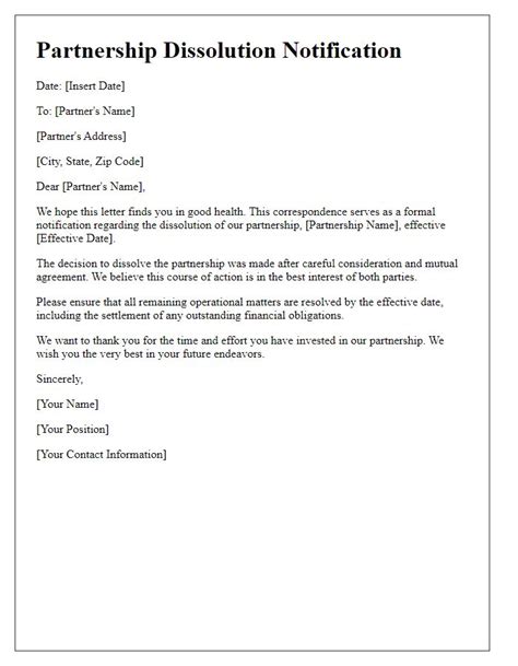 Letter Template For Partnership Dissolution Notice Free Samples In Pdf Letterin