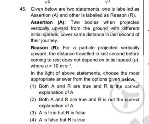 Given Below Are Two Statements One Is Labelled As Assertion A And Othe
