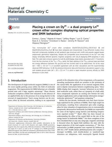 Pdf Placing A Crown On Dyiii A Dual Property Lniii Crown Ether