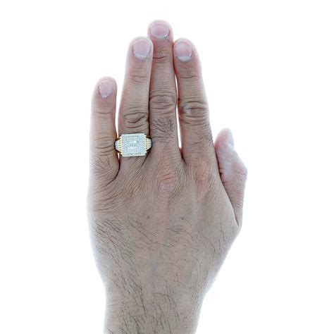 10k Yellow Gold Round And Baguette Diamond Statement Pinky Ring 15mm Band
