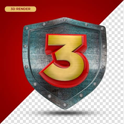 Premium Psd 3d Render Number Three On Metal Medieval Shield