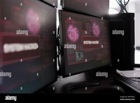 hacked system alert message showing on multiple monitors flashing