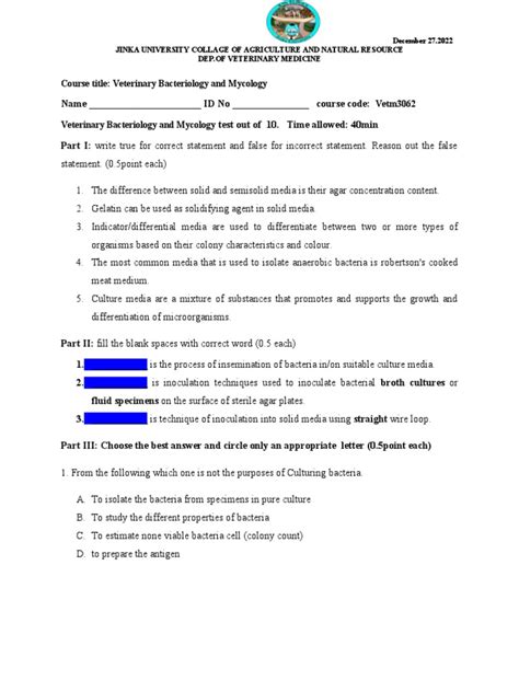 Veterinary Bacteriology Test Pdf Growth Medium Bacteria