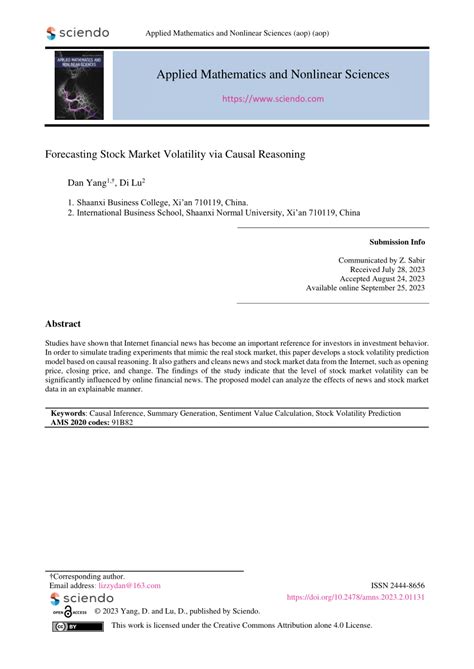 Pdf Forecasting Stock Market Volatility Via Causal Reasoning