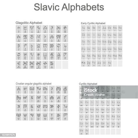 Set Of Monochrome Icons With Slavic Alphabets Stock Illustration