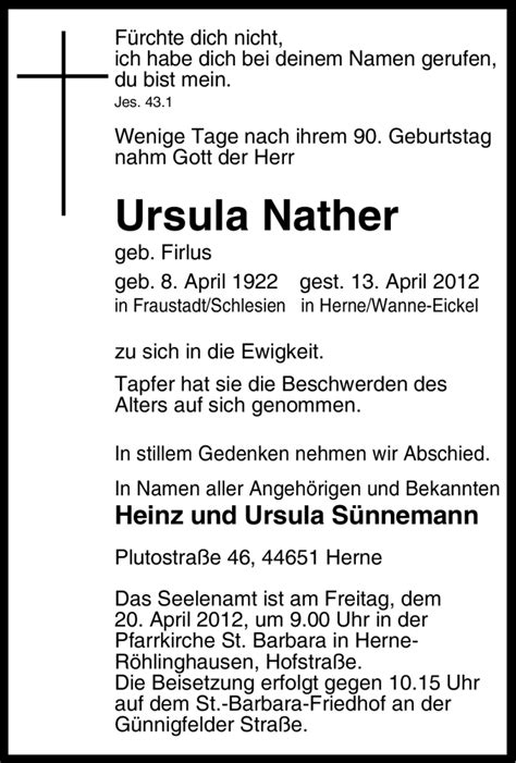 Traueranzeigen Von Ursula Nather Trauer In Nrwde