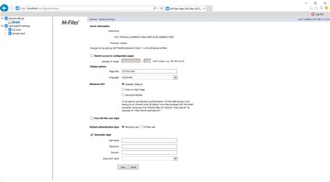 M Files Web Publication Settings