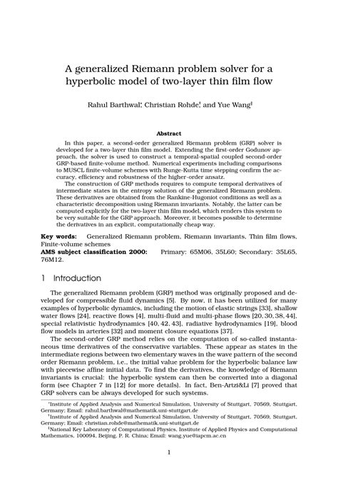 Pdf A Generalized Riemann Problem Solver For A Hyperbolic Model Of