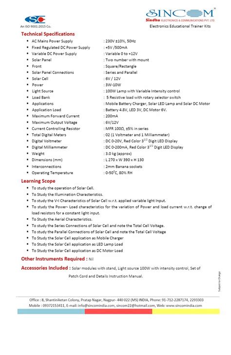 Sincom Se 1102 Solar Energy Application Demonstrator At Best Price In Nagpur